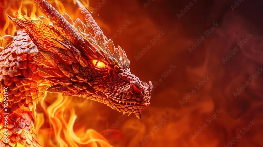 Fire dragon with scales of flame and glowing eyes, flame dragon ...