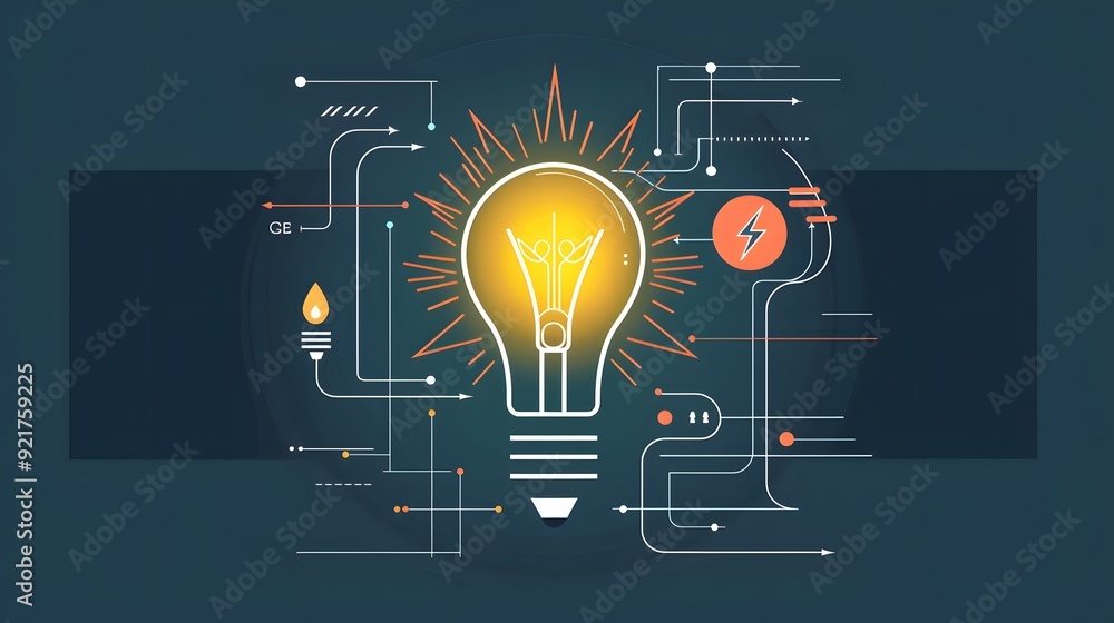 An infographic-style a light bulb with a diagram of the power factor ...