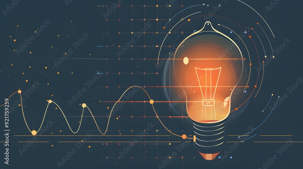 An infographic-style a light bulb with a diagram of the power factor ...