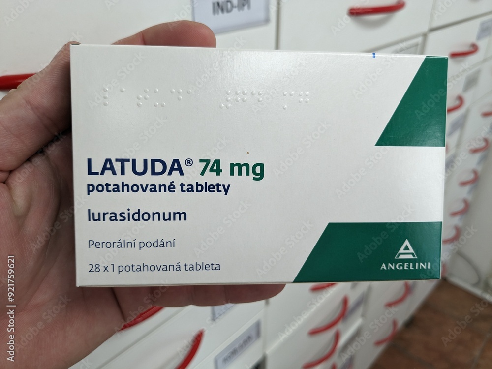Prague,Czech Republic-August 14 2024: LATUDA box of medication with ...