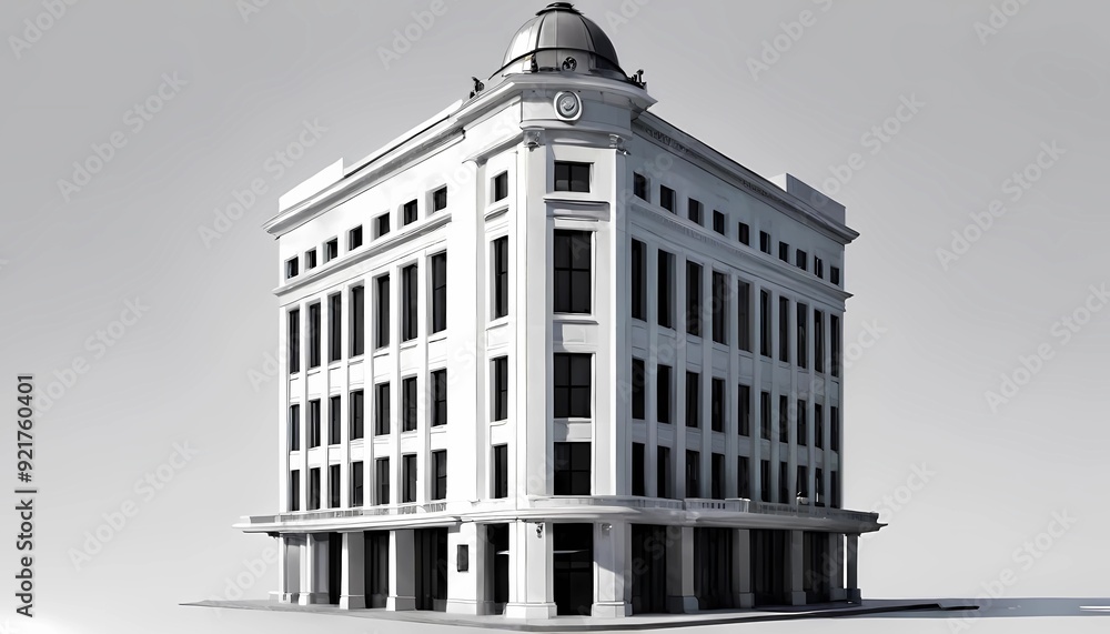 White bank building isolated on white background. Bank office building ...