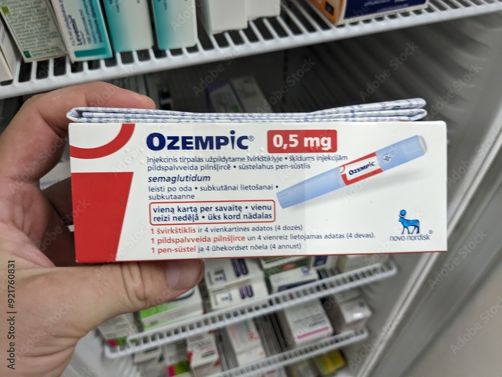 Prague,Czech Republic-August 14 2024: OZEMPIC box of medication with SEMAGLUTIDE active ...