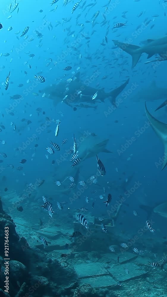 Underwater scenes showcase sharks, fish, and marine creatures in their ...