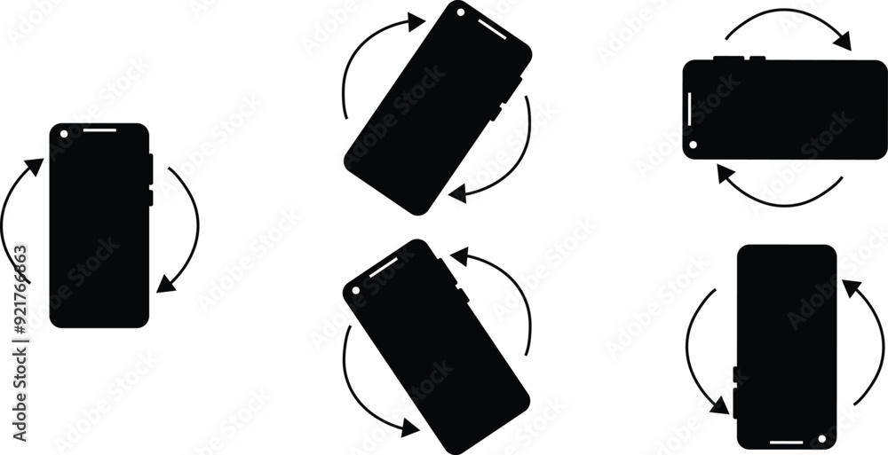 Set of Rotate Mobile phone icons in Trendy flat styles. Device auto ...