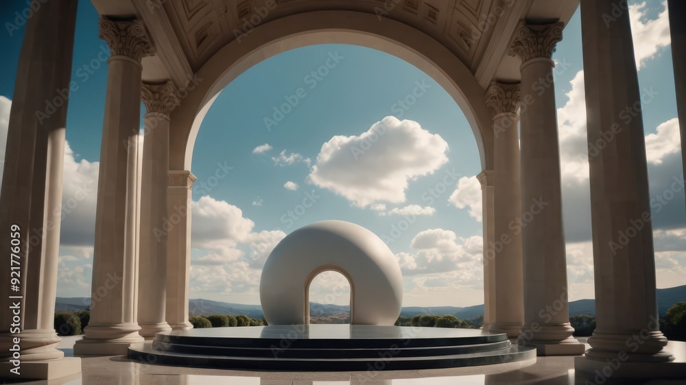 Beautiful platform podium with sky and clouds. Realistic mock-up for ...
