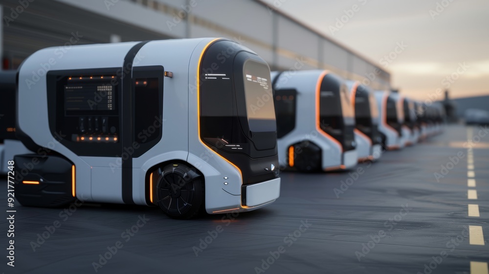 Modern logistics vehicles in unique shapes with copy space, covering ...