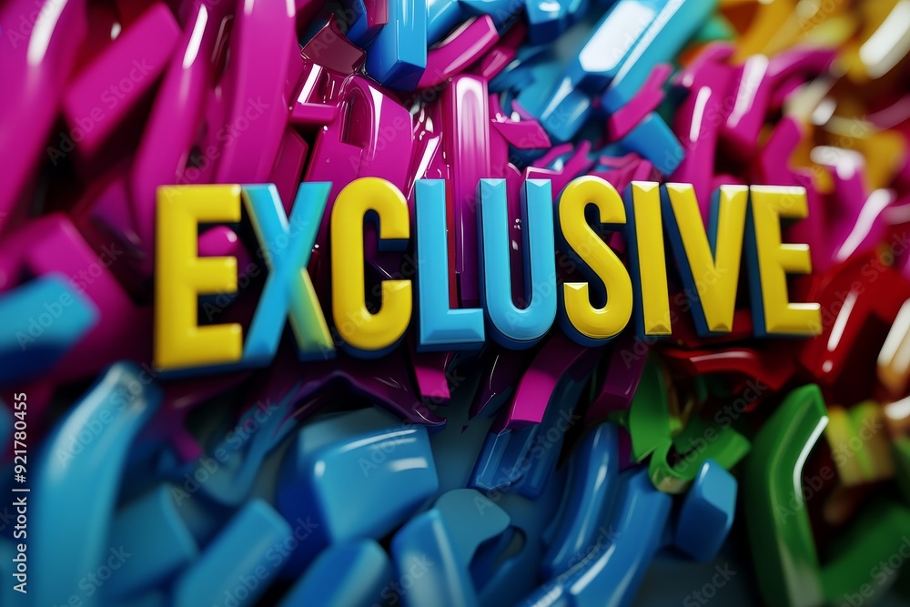 3D Typography of the text "EXCLUSIVE" with abstract 3D shapes and ...