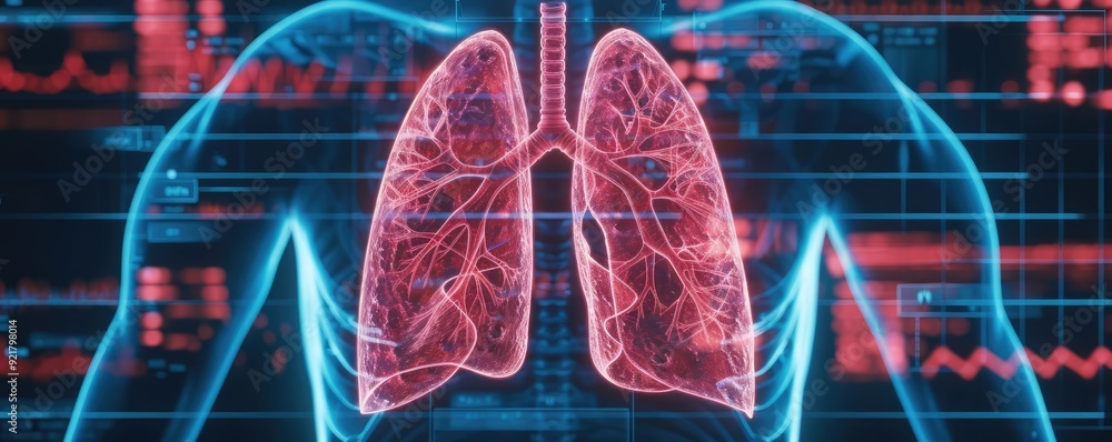 Futuristic coughing diagnosis, holographic respiratory analysis ...