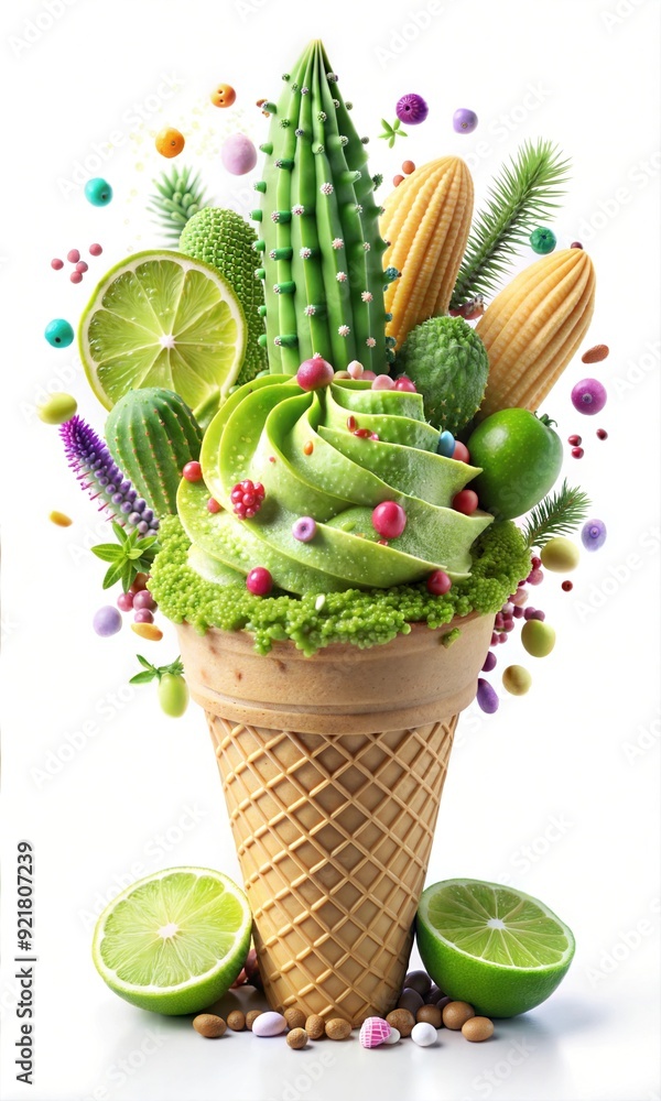 Cactus Theme Ice Cream Cone with Swirls and Whipped Delights with ...