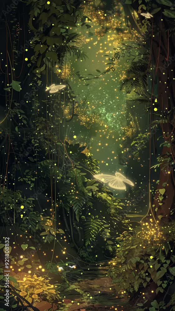 lush vines growing from a hidden fantasy garden seamless looping ...