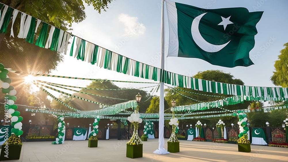 The flag’s vibrant colors contrast against the backdrop of a ...