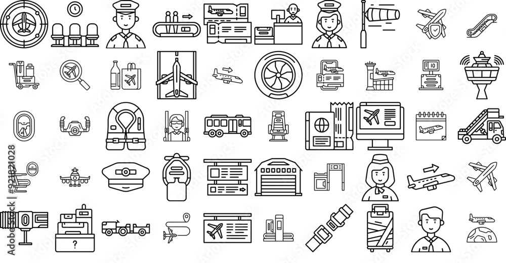 Mega Set Of Vector Goofy Airport Line Icons Collection Isolated ...