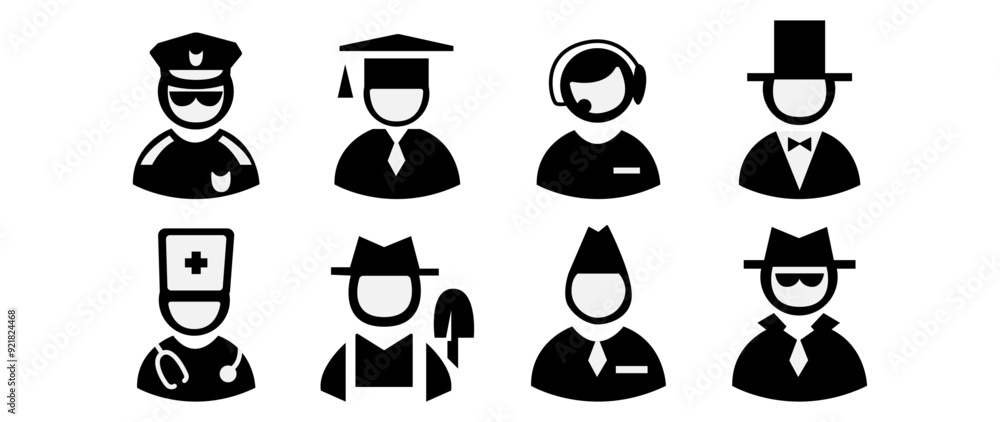 Vector illustration. Eight icons. Avatar, user profile, person icon ...