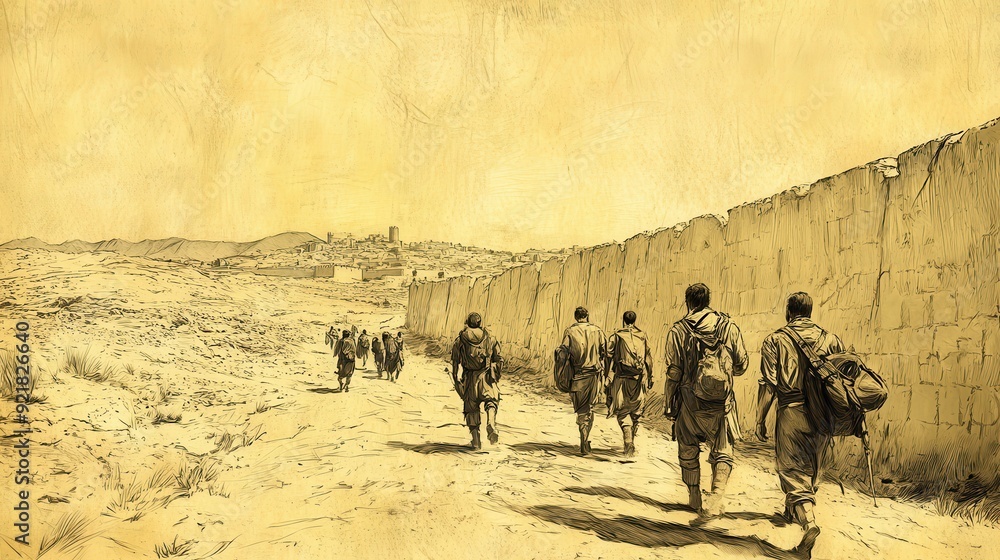 Biblical Illustration of David and His Men Moving to Ziklag, Making It ...