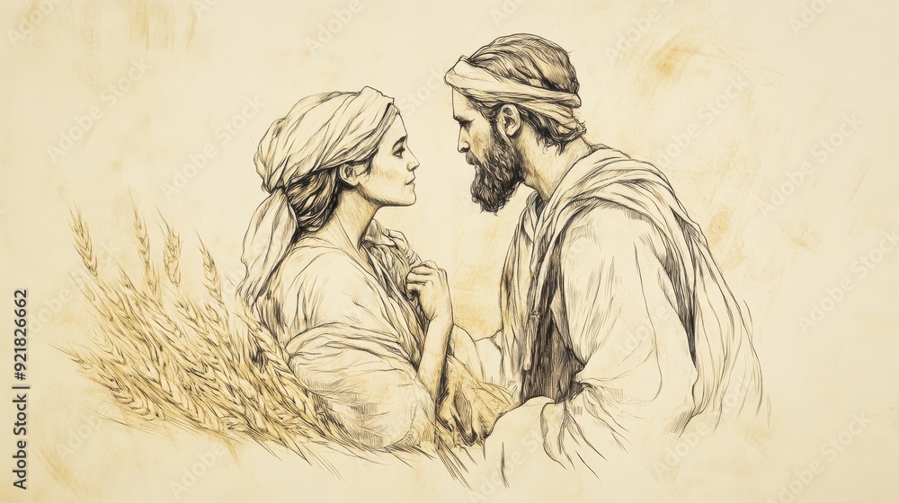 Biblical Illustration of Ruth and Boaz at the Threshing Floor: Nearer ...