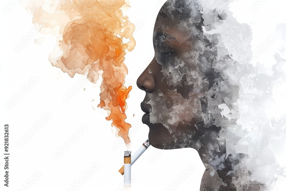 Profile of a man exhaling a colorful smoke cloud a blend of art and the ...
