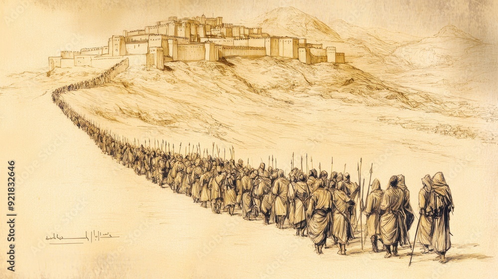 Biblical Illustration of David and His 600 Men Arriving in Gath to Seek ...