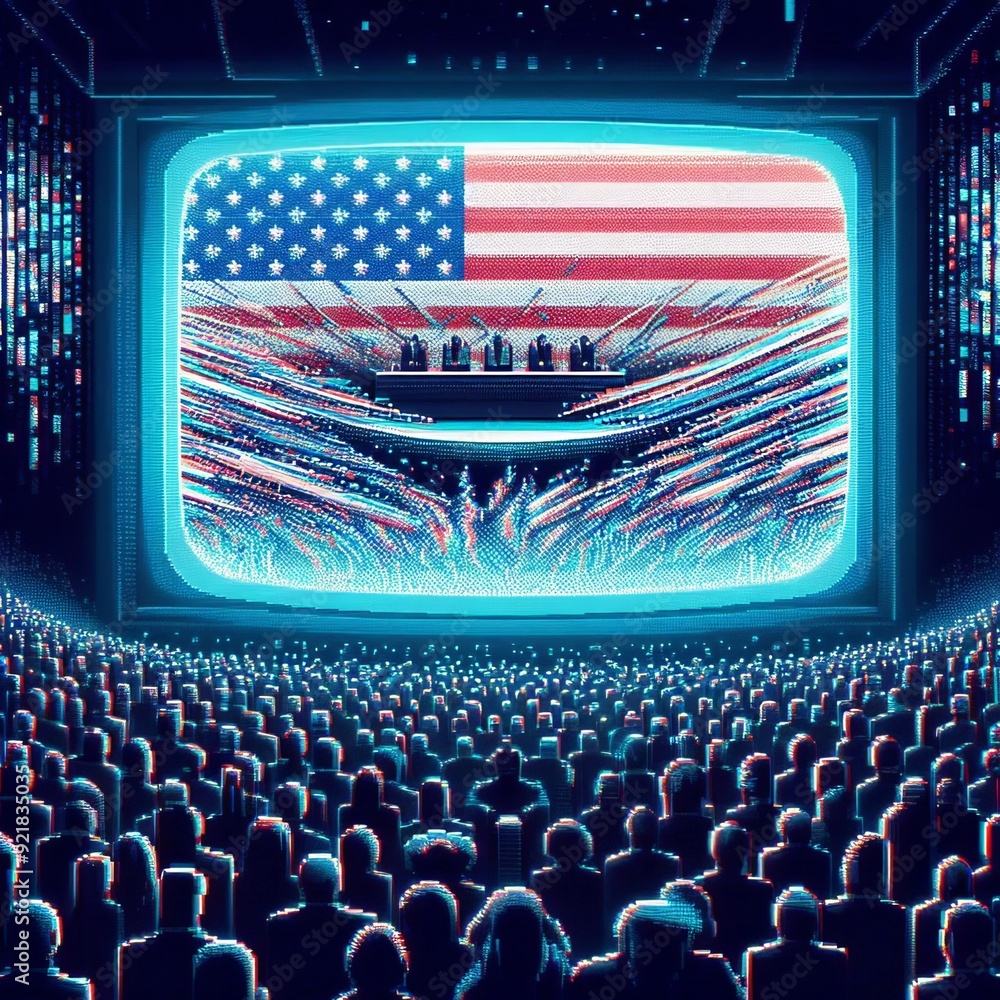 Pixel Art Matrix Code A close up of a television screen broadcas Stock ...