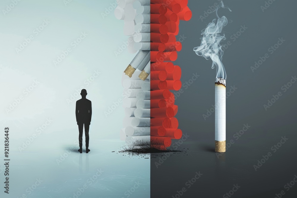 Man facing a giant wall of cigarettes a vivid illustration of the ...