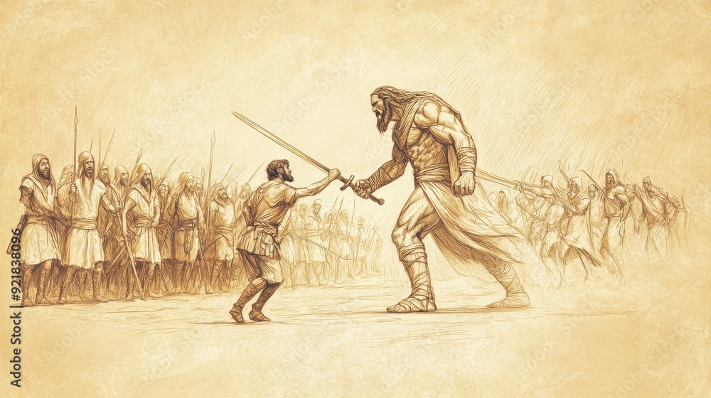 Biblical Illustration of 1 Samuel: David and Goliath, Saul and ...