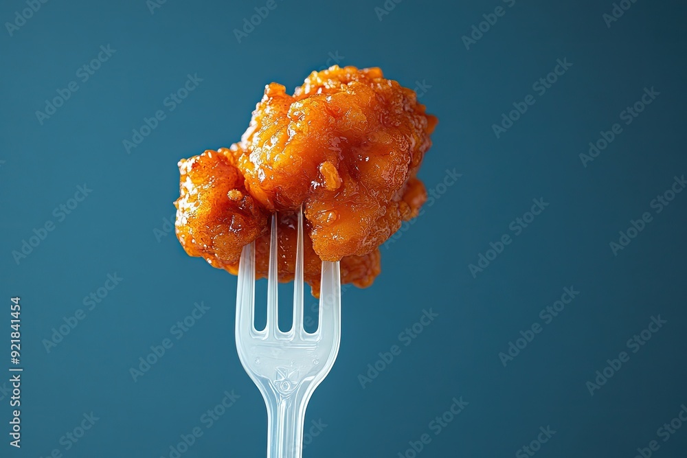 A fork holding a piece of fried chicken. Use this photo for food ...