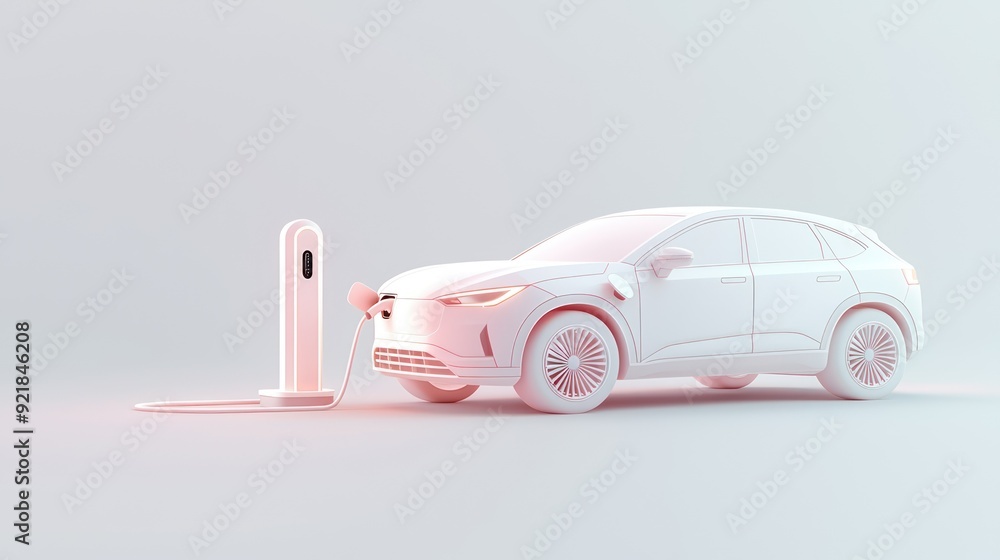 Futuristic 3D Electric Vehicle Icon at Charging Station with Glowing ...