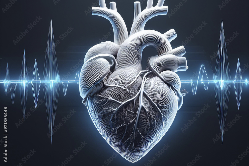 Cardiogram. Pulse line. Digital human heart representation with ekg ...