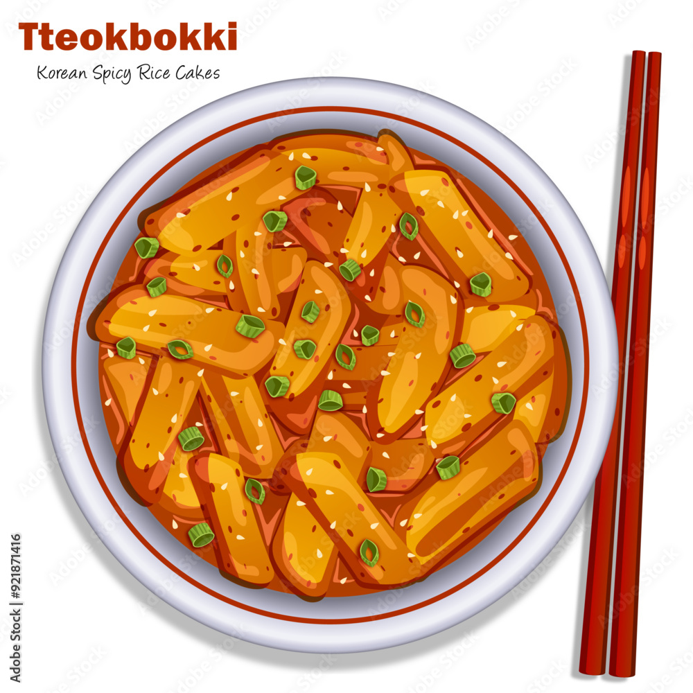 Tteokbokki Spicy Korean Rice Cakes Top View Illustration with ...