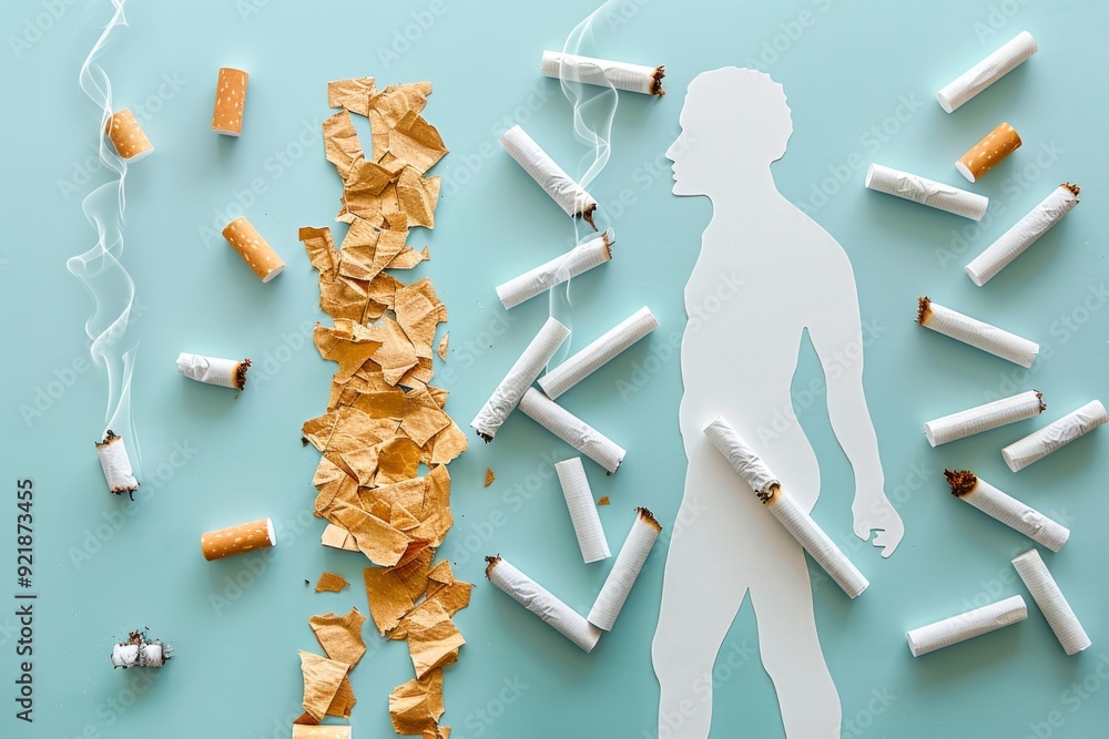 Dynamic array of cigarettes and smoke depicting the chaotic impact of ...