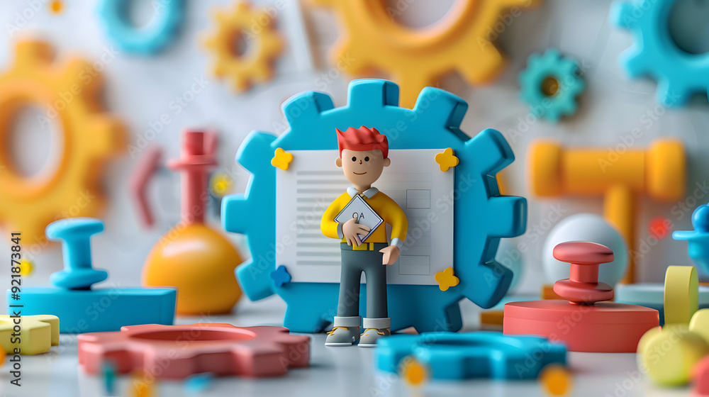 3D Flat Icon of QA Manager with Process Map and Certificate Concept Quality Assurance and ...