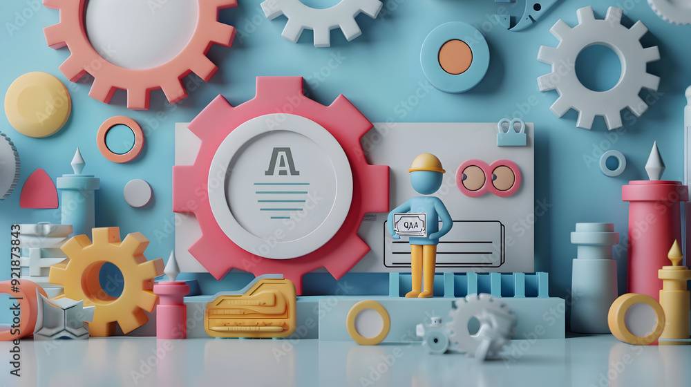 3D Flat Icon of QA Manager with Process Map and Certificate for Quality Assurance and ISO9001 ...