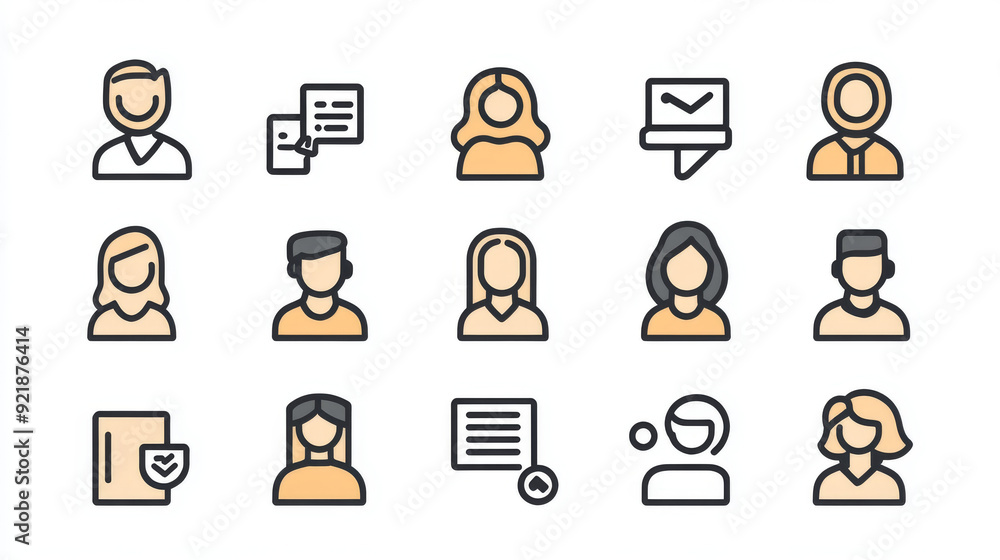 User icons. Thin line style with editable strokes, including user, team ...