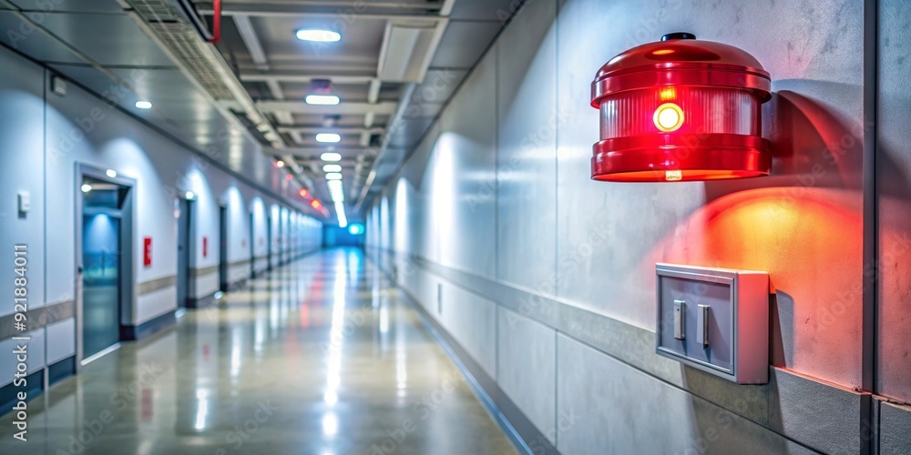 Emergency evacuation in a commercial building with a flashing fire ...