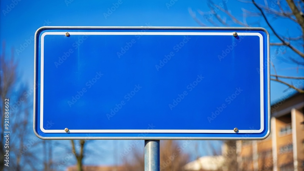Blue sign with white text indicating direction and information, blue ...