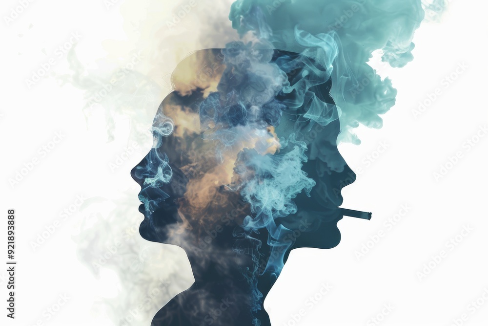 Artistic smoke clouds enveloping a human figure portraying the ...