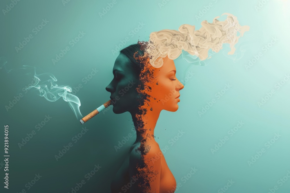 Contrasting image of smoke billowing from a cigarette between two ...