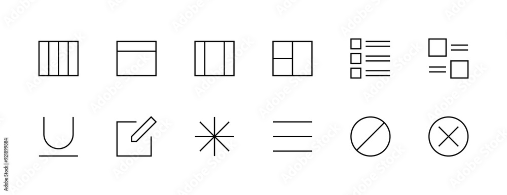 Interface and essential outline icon set. Basic icons, sidebar, reject ...