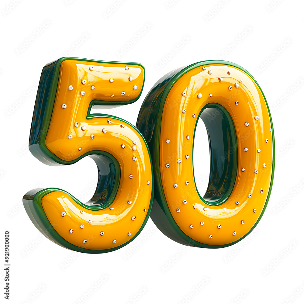 Shiny yellow number 50 with glossy finish and embedded diamonds ...