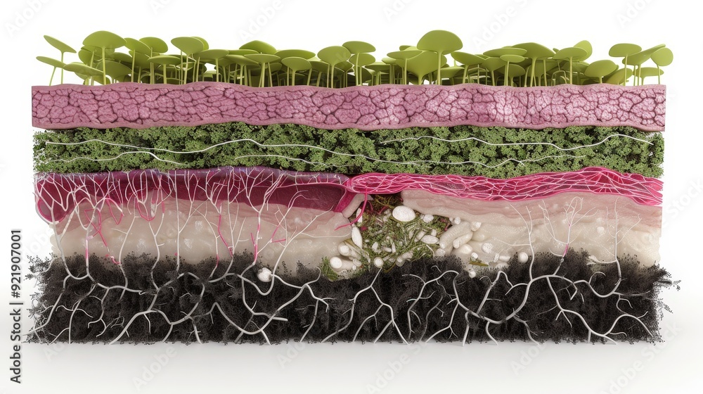 ภาพประกอบสต็อก Detailed 3D Animated Plant Tissue Layers Diagram ...