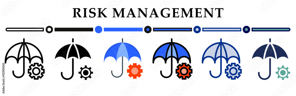 Risk management icon collection. 6 Various style icons. For sign ...