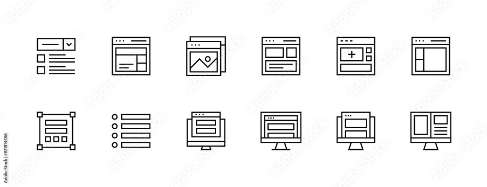 Interface icon set. User interface icons, layout, sidebar, checklist ...