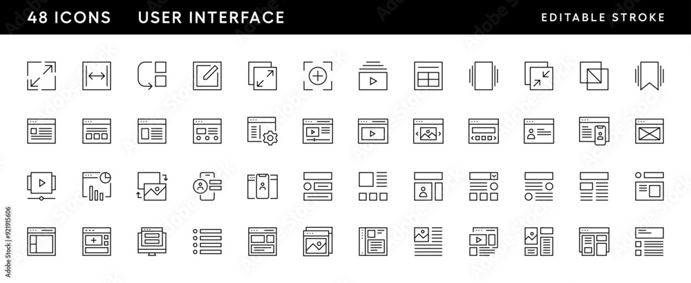 Interface icon collection. User interface icons, layout, sidebar ...