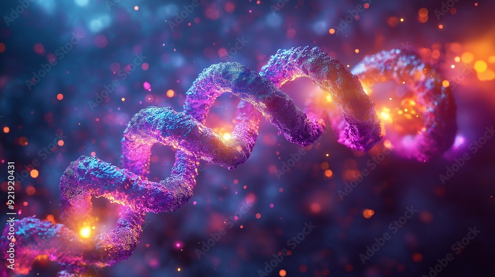 Design a glowing image of a protein synthesis process, with the ...