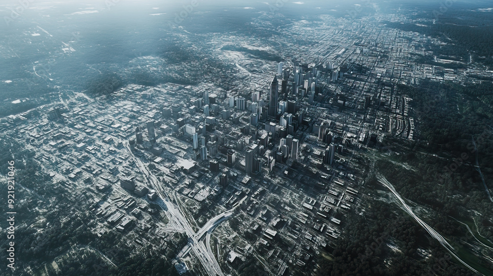 Technical aerial visual, 3D LiDAR GIS aerial map satellite scan model ...