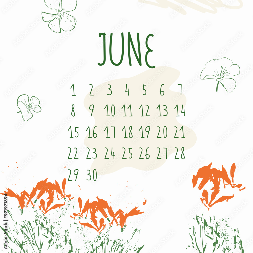 Wall monthly calendar in flat art. Calendar design for the month of ...