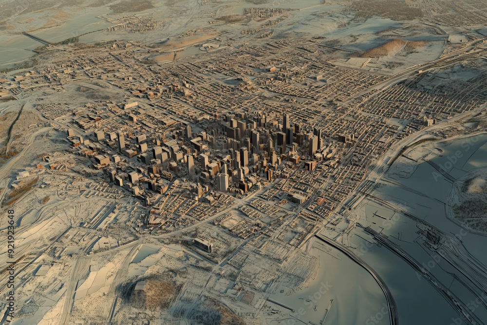 Technical aerial visual, 3D LiDAR GIS aerial map satellite scan model ...