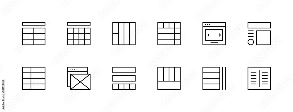 Outline layout icons set. User interface icons, sidebar, layout, grid ... Outline layout icons set. User interface icons, sidebar, layout, grid ...