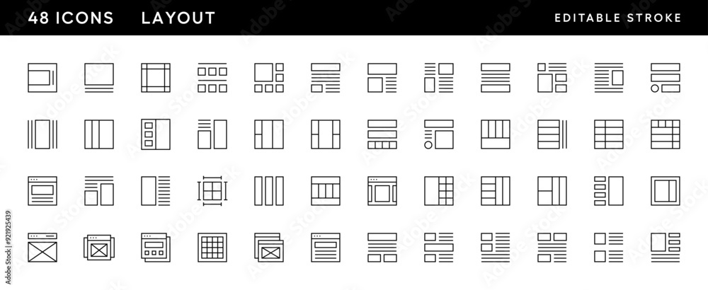 Layout icons collection. User interface icons, sidebar, layout, grid ...