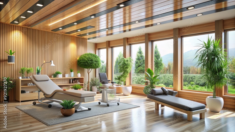 A serene wellness center interior featuring a fusion of modern medical ...