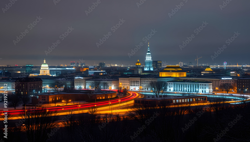 Timelapse of a winter evening turning to night in illuminated Helsinki ...
